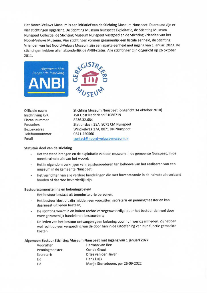 ANBI Status - Noord-Veluws Museum